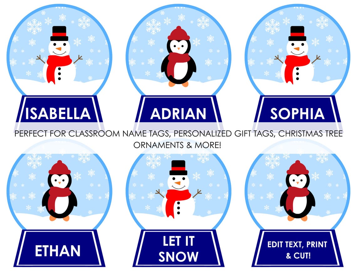 Snowman & Penguin Snow Globe Tags – Editable – Printable for Winter ...