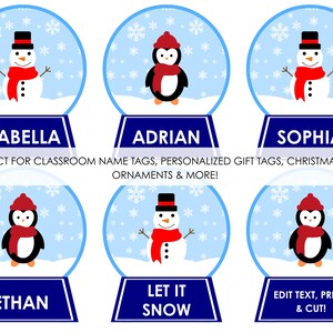 Snowman & Penguin Snow Globe Tags – Editable – Printable for Winter ...
