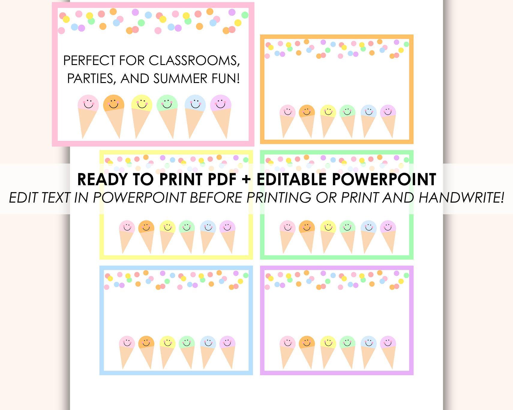 Editable Ice Cream Name Tags – Summer Classroom Labels, Party Tags, or ...