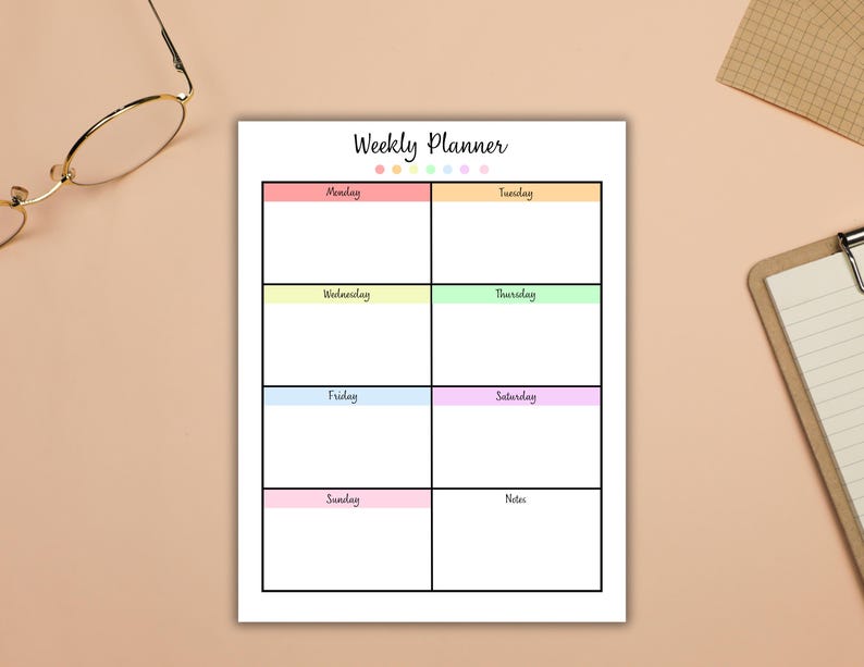 Printable Weekly Planner | Monday & Sunday Start | 2 PDF Files | 8.5 ...