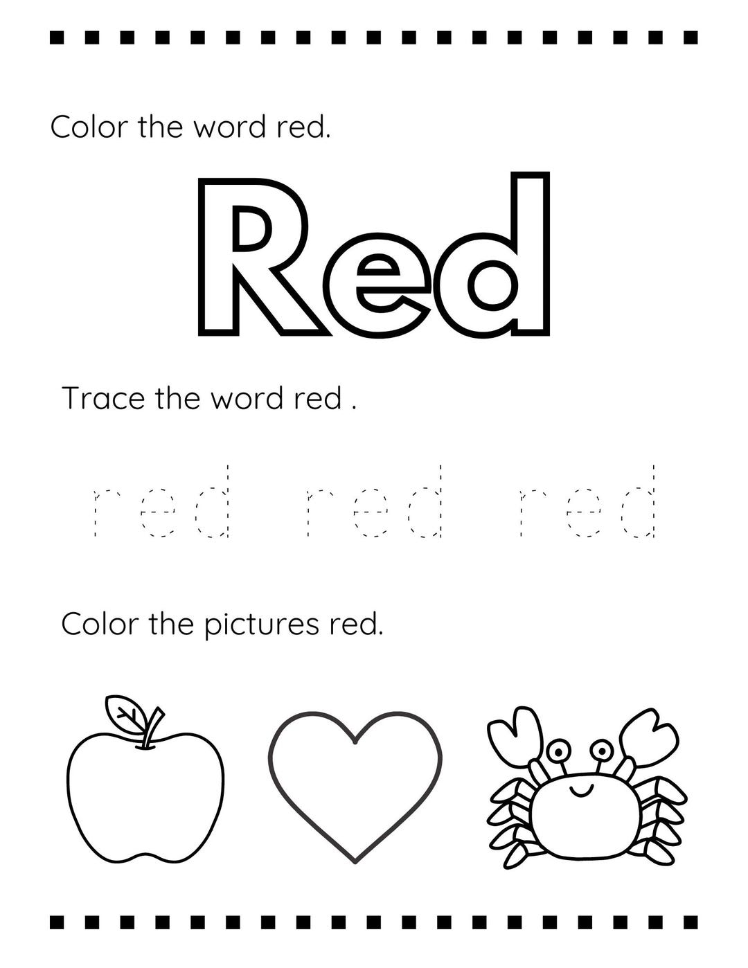 PRINTABLE Color Words Trace and Color Pages for Kids Printable Learning ...