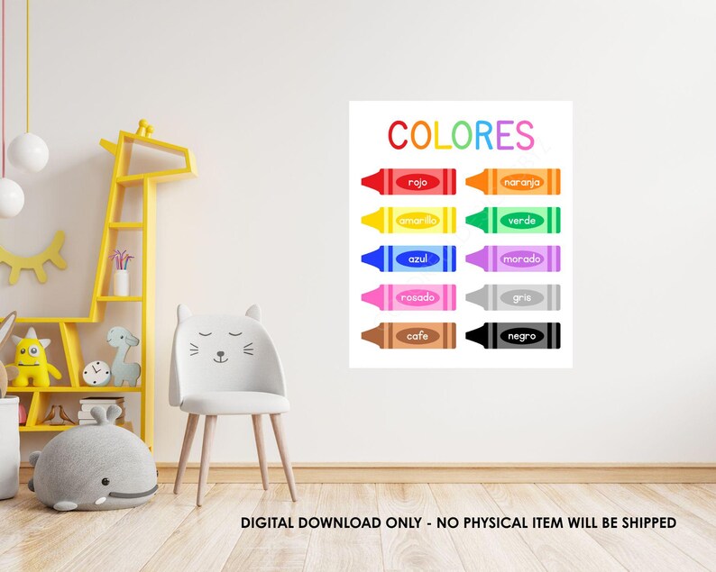 Colors Poster Printable Bilingual English & Spanish | Crayon Theme ...