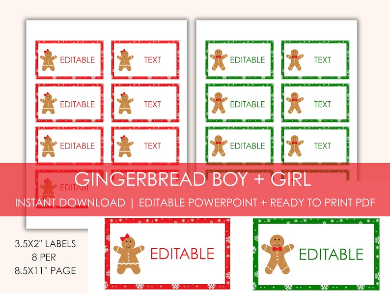 Editable Christmas Labels Printable | Gingerbread Boy & Girl Tags | Red ...