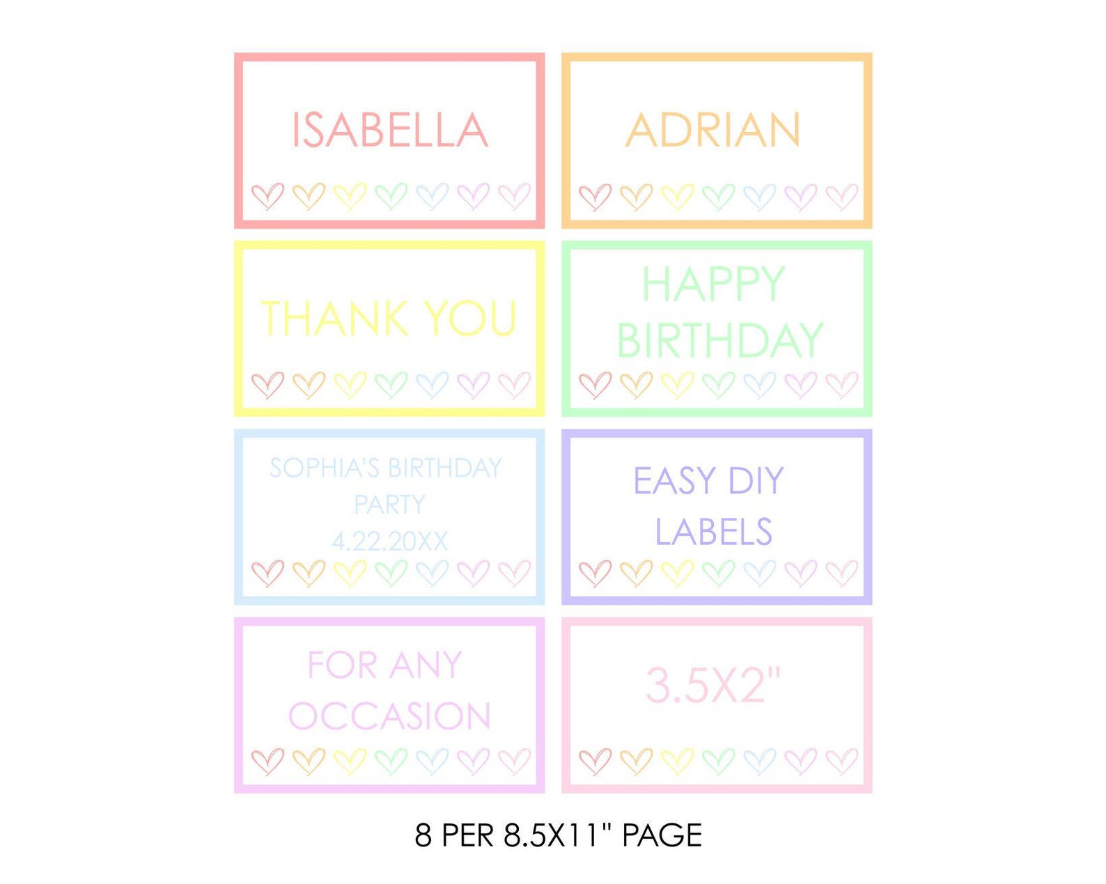 Editable Printable Labels , 8.5"x11" Customizable Labels Template, 8 ...