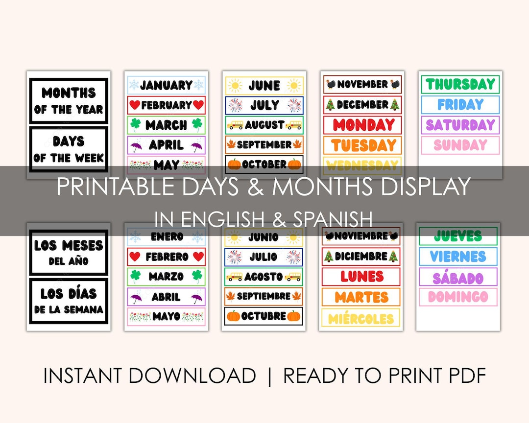 English & Spanish Days and Months Posters – Printable Classroom Decor ...