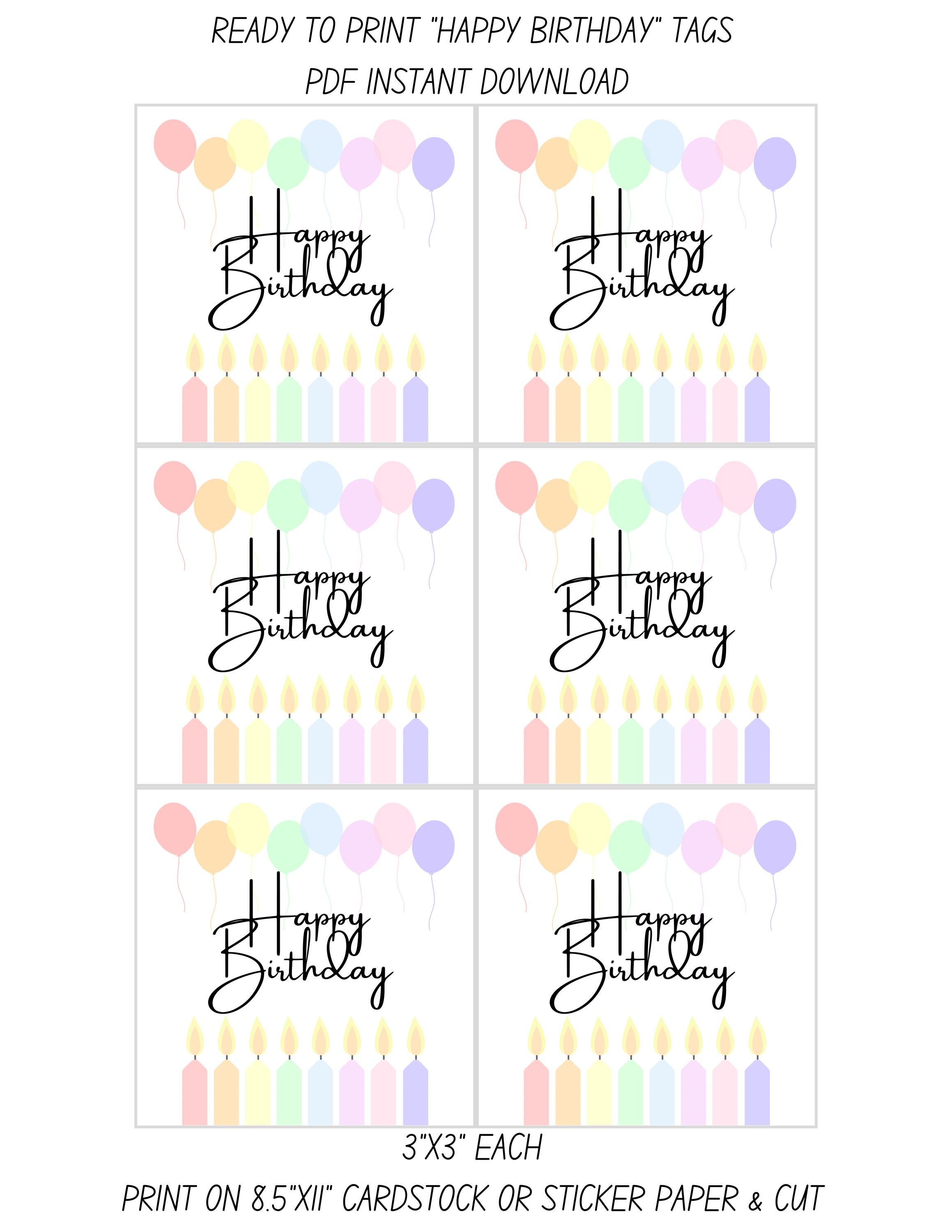 Happy Birthday Printable Gift Tags , PDF Instant Download - Etsy