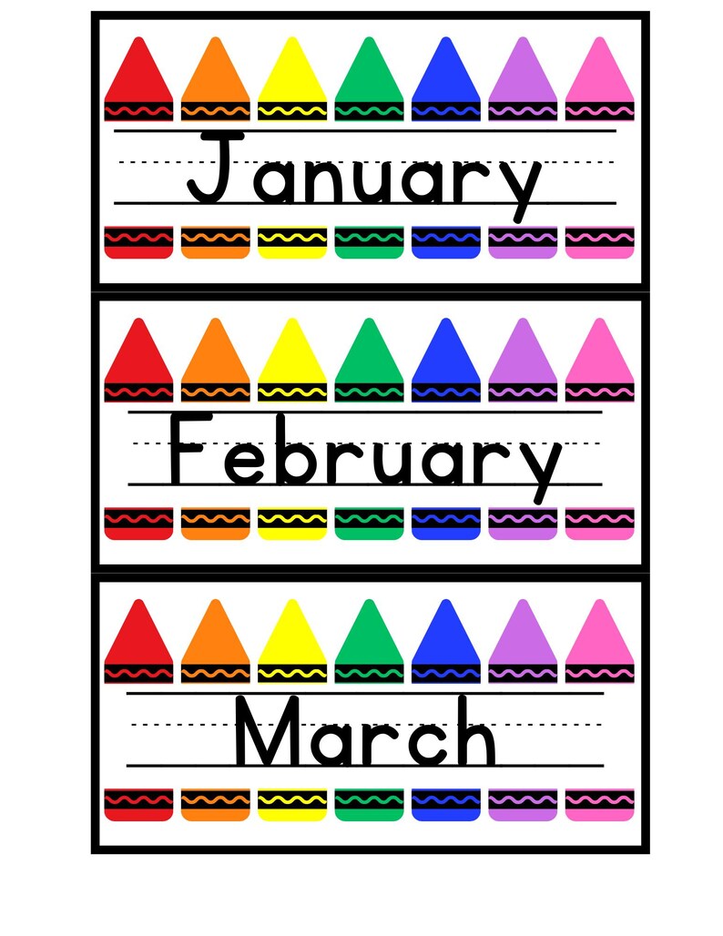 Days & Months Crayon-themed Cards, Handwriting Practice Display Cards ...