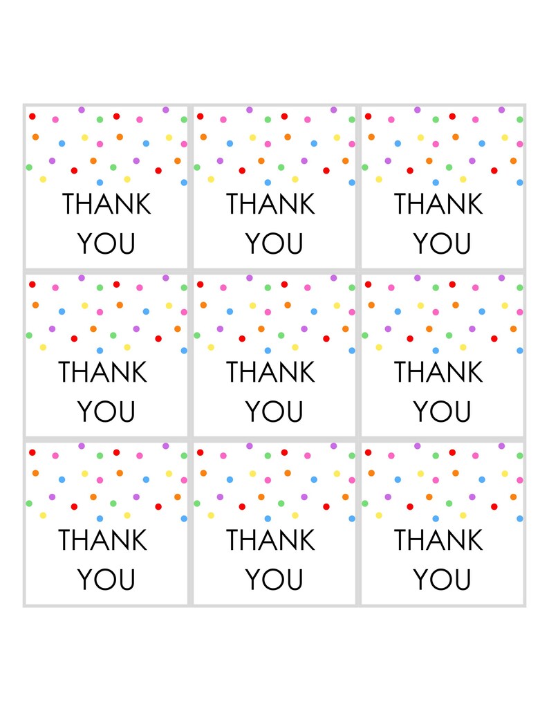 Printable Editable Thank You Tags, Confetti Design, 2.5"x2.5" Labels ...