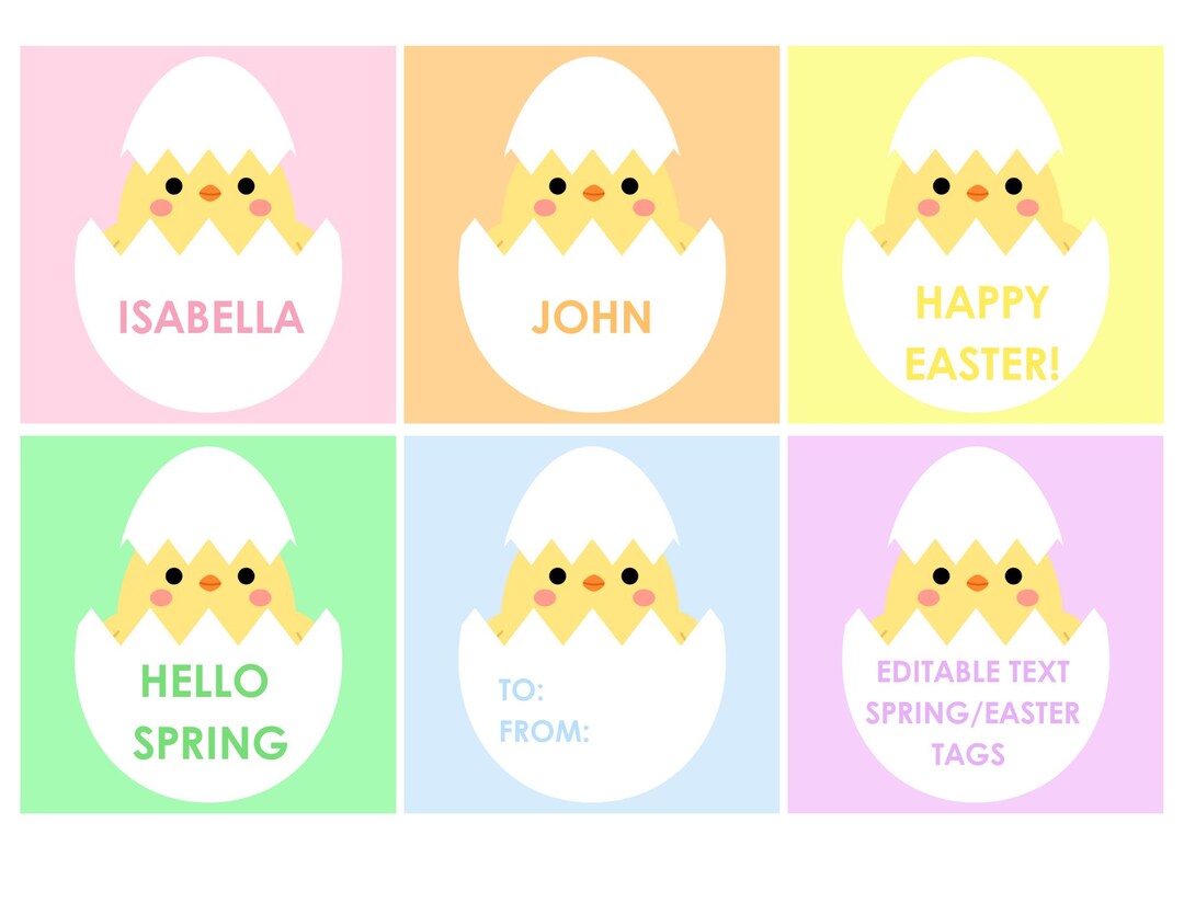 Editable Printable Pastel Spring Easter Chicks Tags Editable Text ...