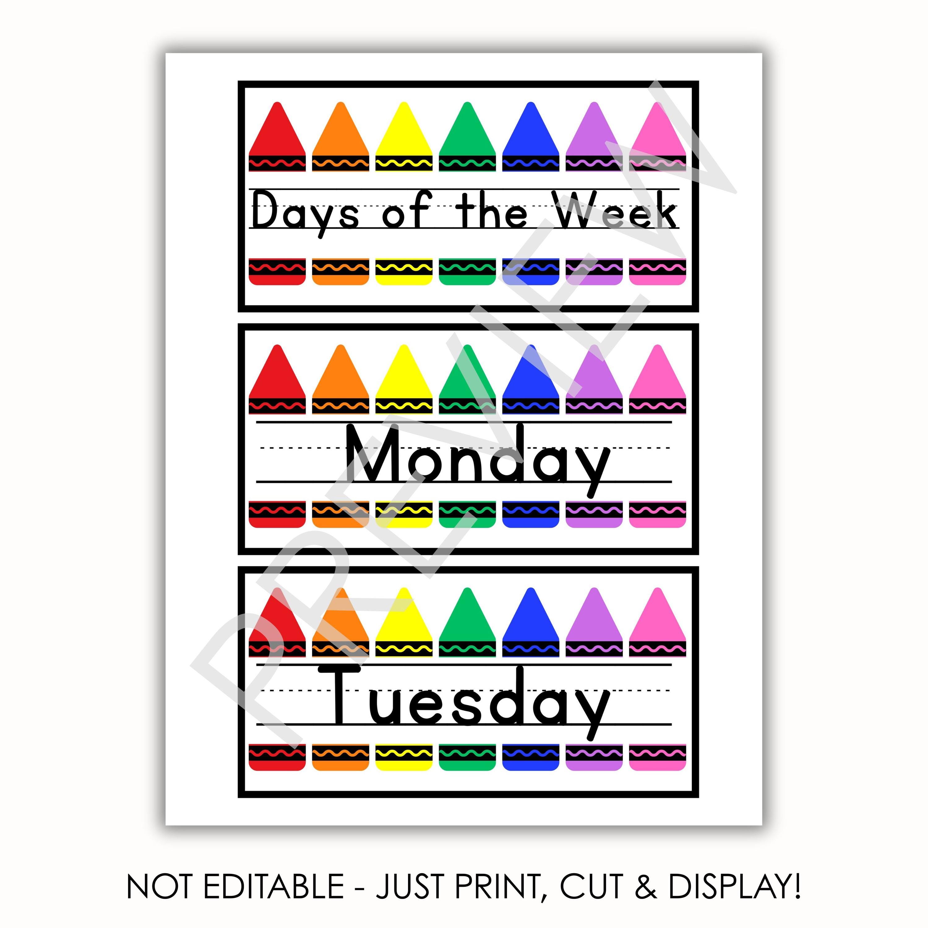 Days & Months Crayon-themed Cards, Handwriting Practice Display Cards ...