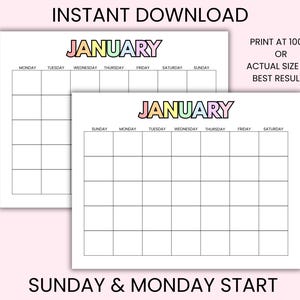 Pastel Calendar Printable PDF | Rainbow Monthly Calendar | Sunday ...