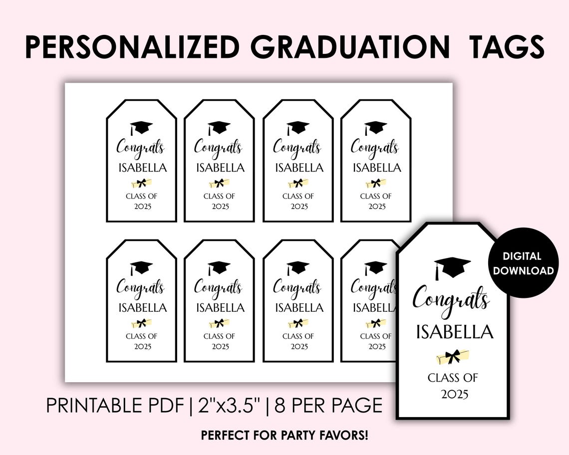 Personalized Graduation Gift Tags – Printable PDF – Bordered Design – 8 ...