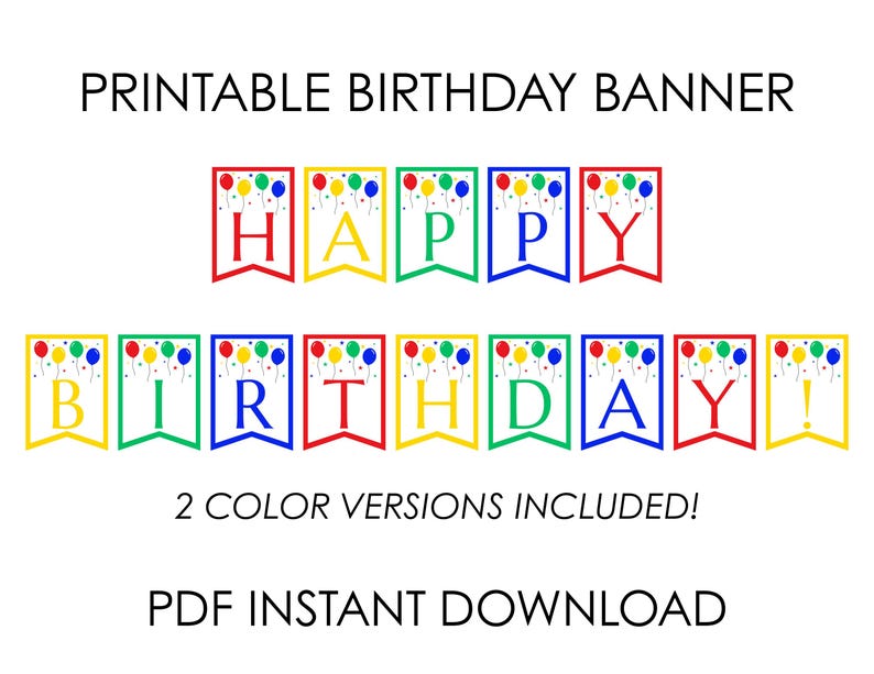 Happy Birthday Banner Printable – 2 Versions Included – 8.5x11 PDF ...