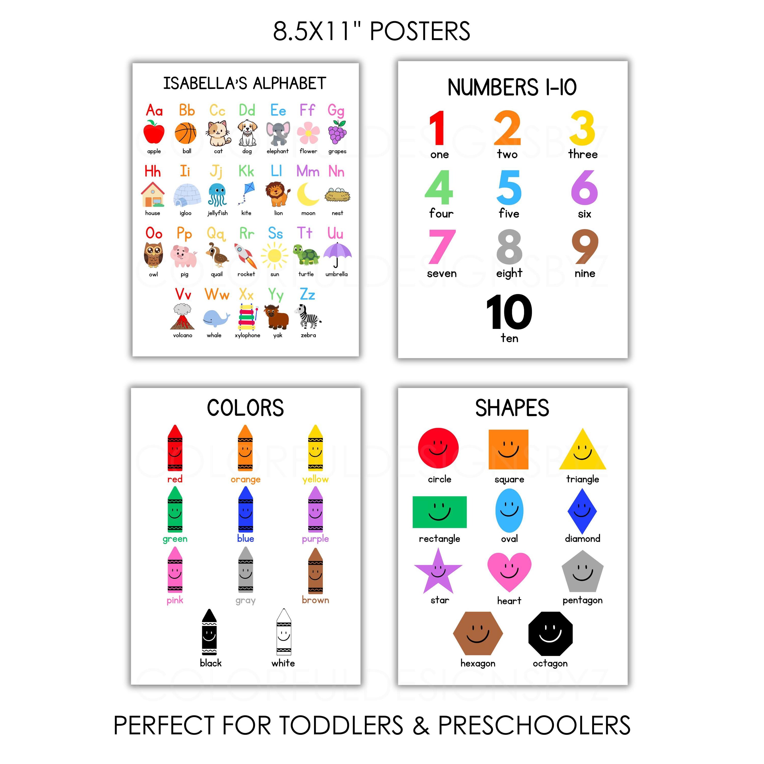Personalized ABC Poster Set, Laminated Preschool Learning Charts ...