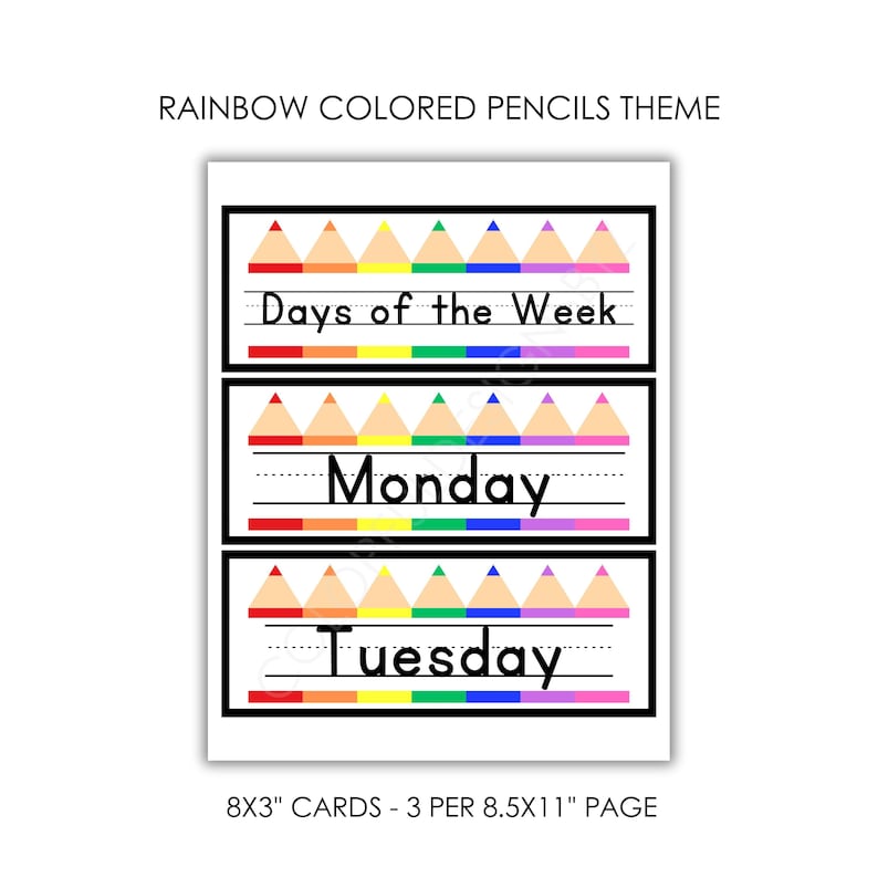 Printable Days of the Week & Months of the Year Cards |colorful Colored ...