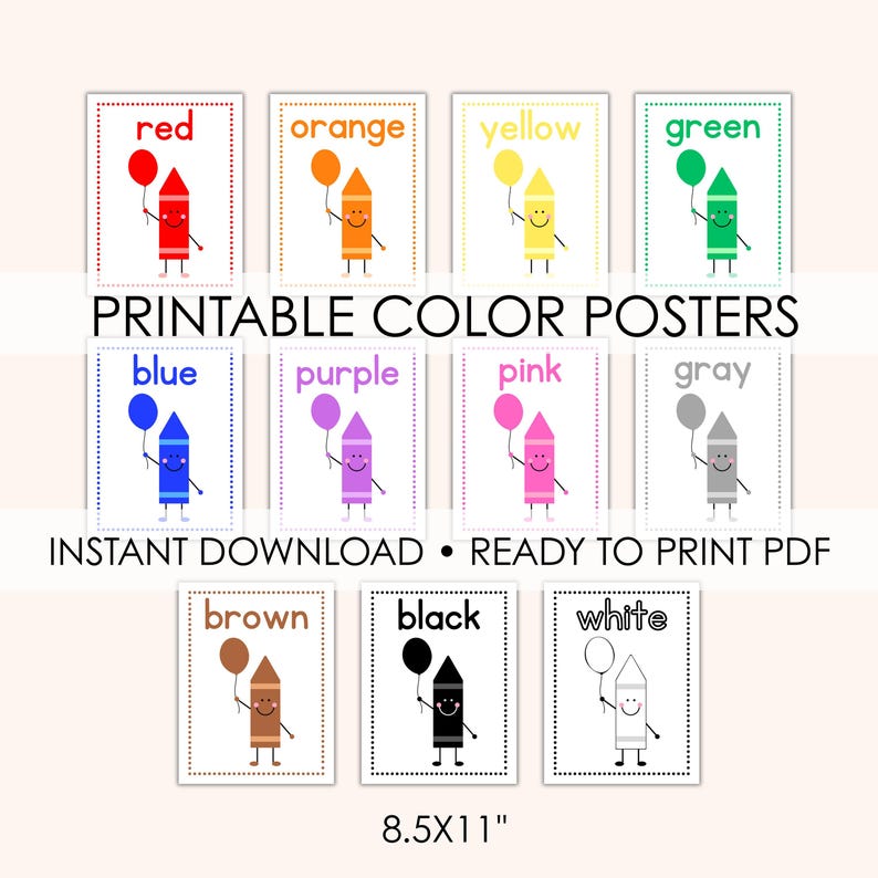 Printable Crayon Color Posters | 8.5"x11" Full Page Classroom Decor ...