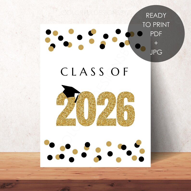 Class of 2026 Graduation Sign Printable, Black Gold Decor - Etsy