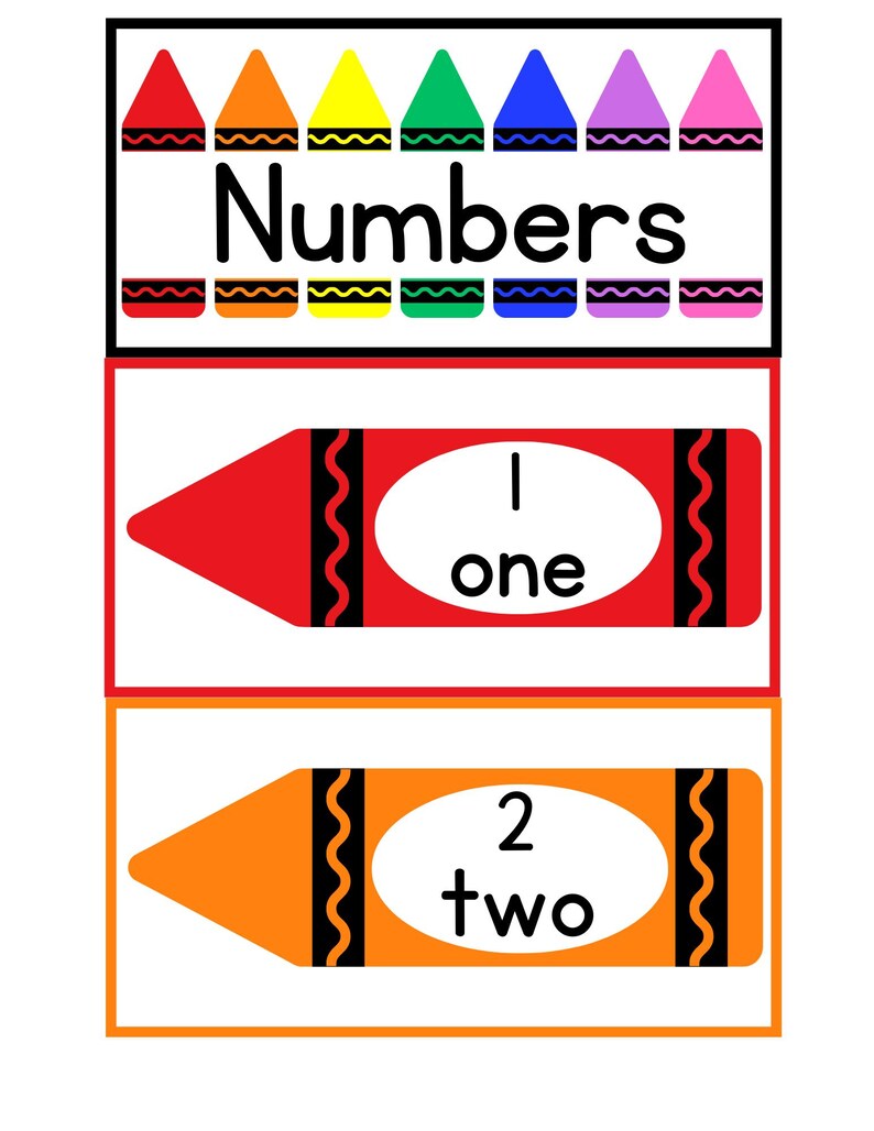 Printable Crayon-themed Numbers & Number Words Cards 1-10 Early ...