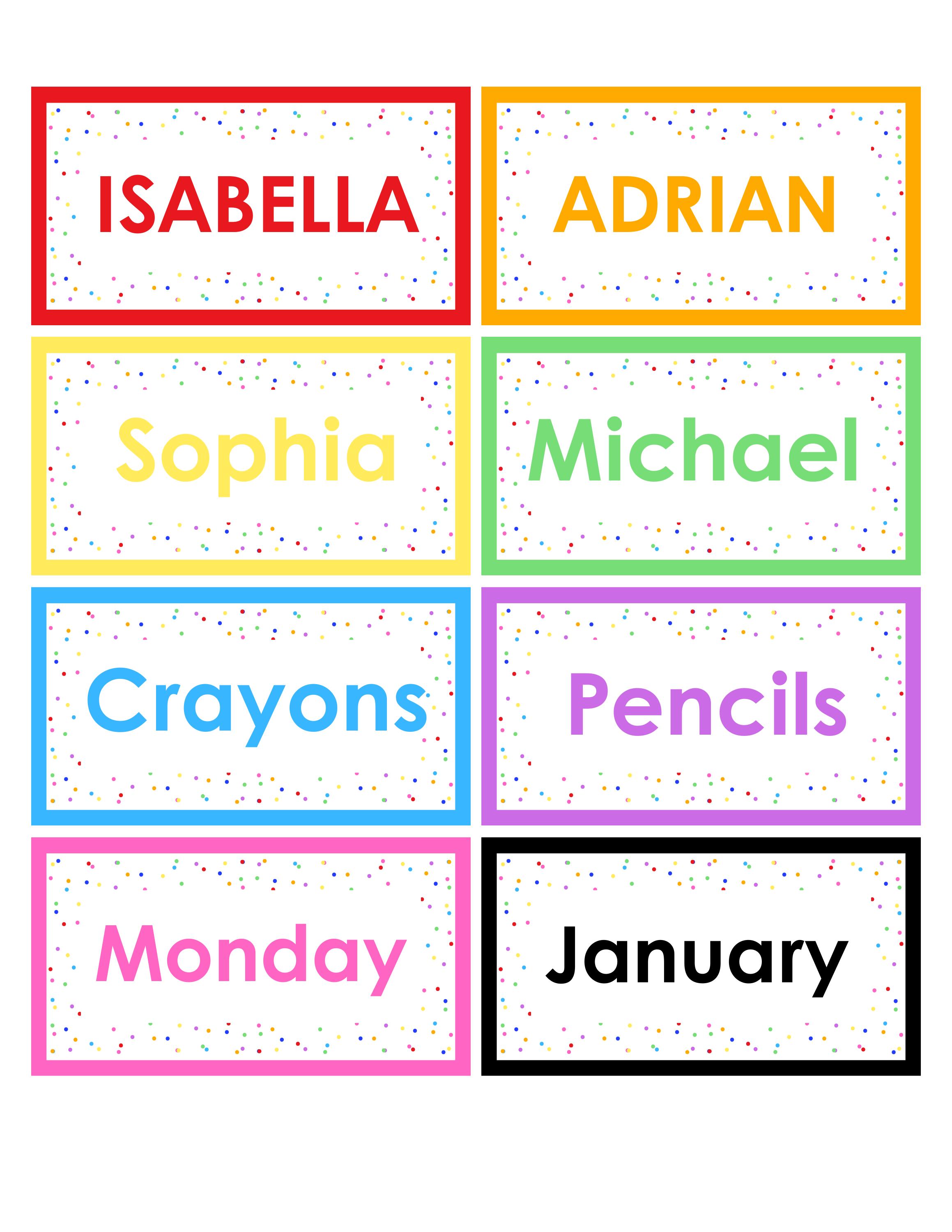 Editable Classroom Labels With Rainbow Confetti Design 4x2 Printable ...