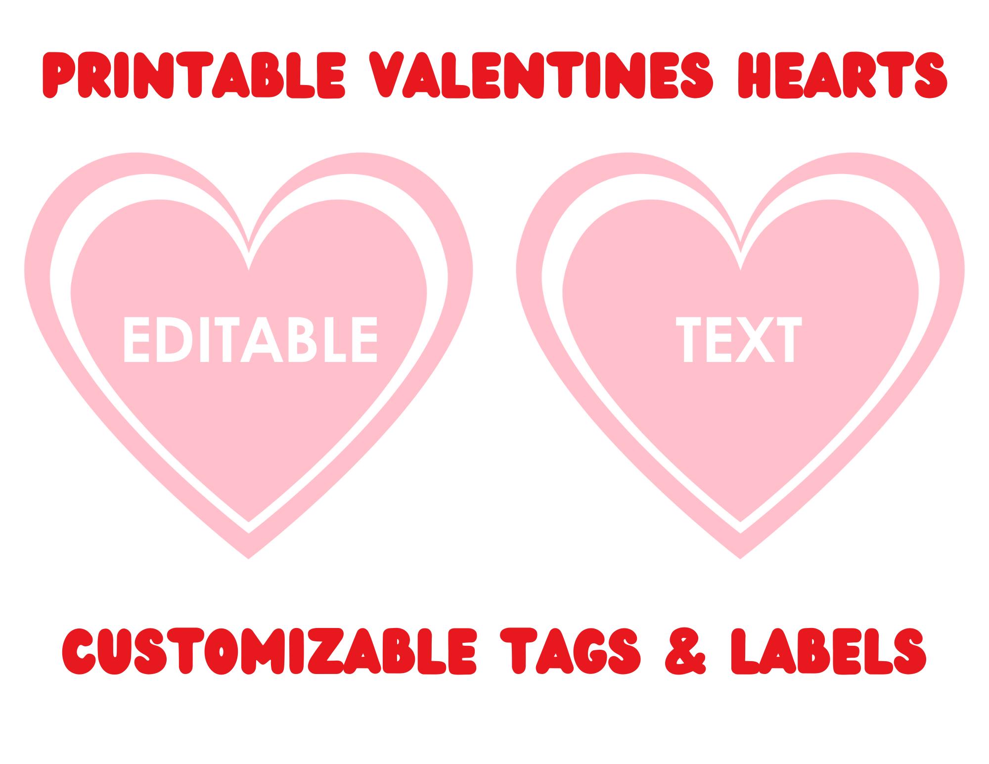 Editable Valentine’s Day Red & Pink Hearts | Printable 5" Hearts ...