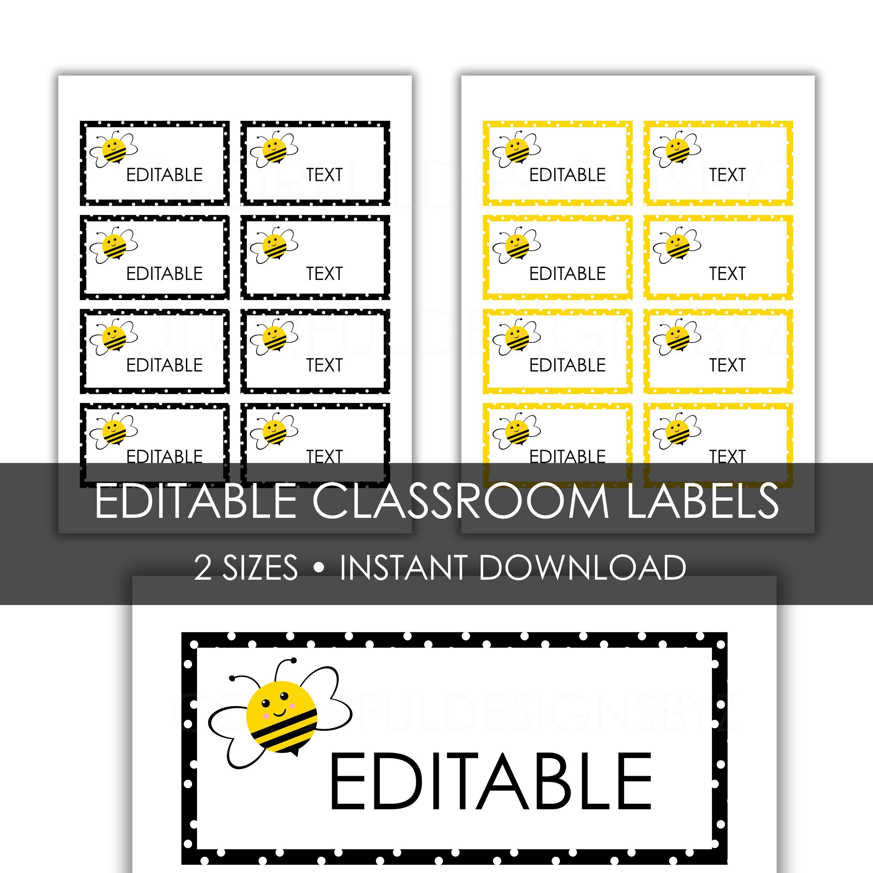 Editable Bee Classroom Labels | 7x3 & 3.5x2 Bin Labels - Etsy