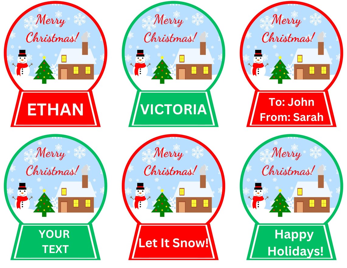 Editable Christmas Snow Globe Tags & Labels Printable Red and Green ...