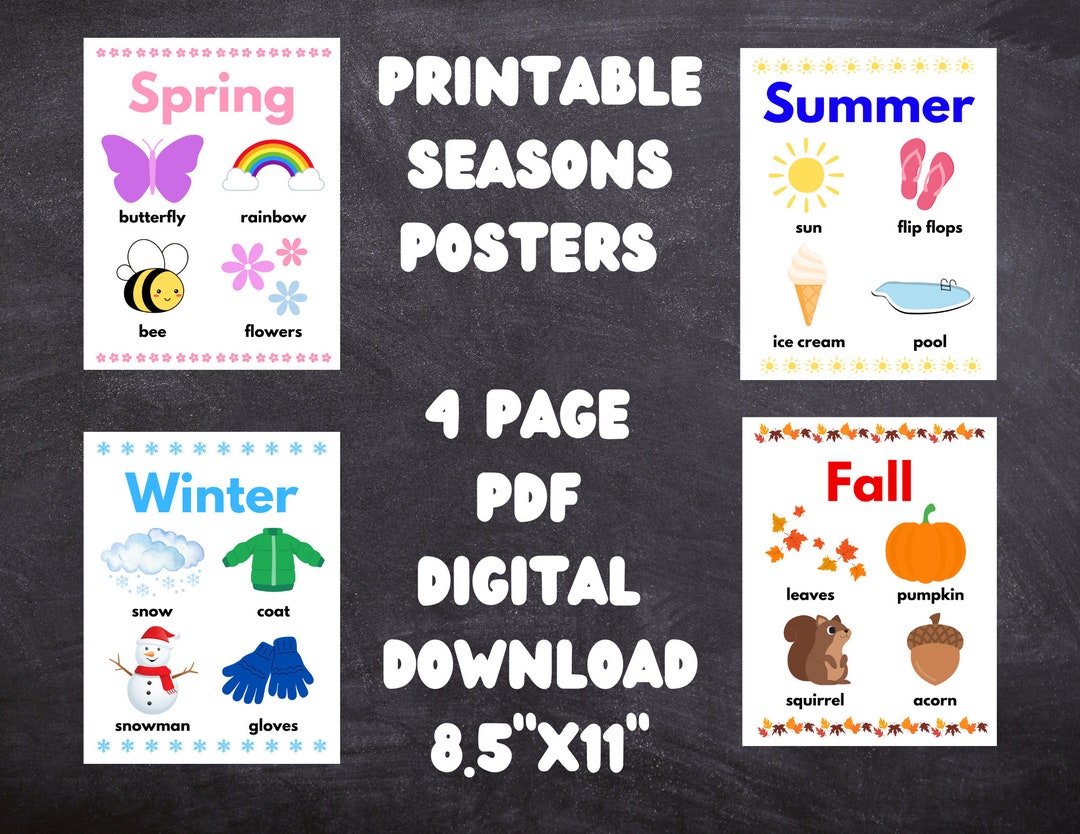 Printable Seasons Posters for Toddlers and Kids 4 Page PDF Digital ...
