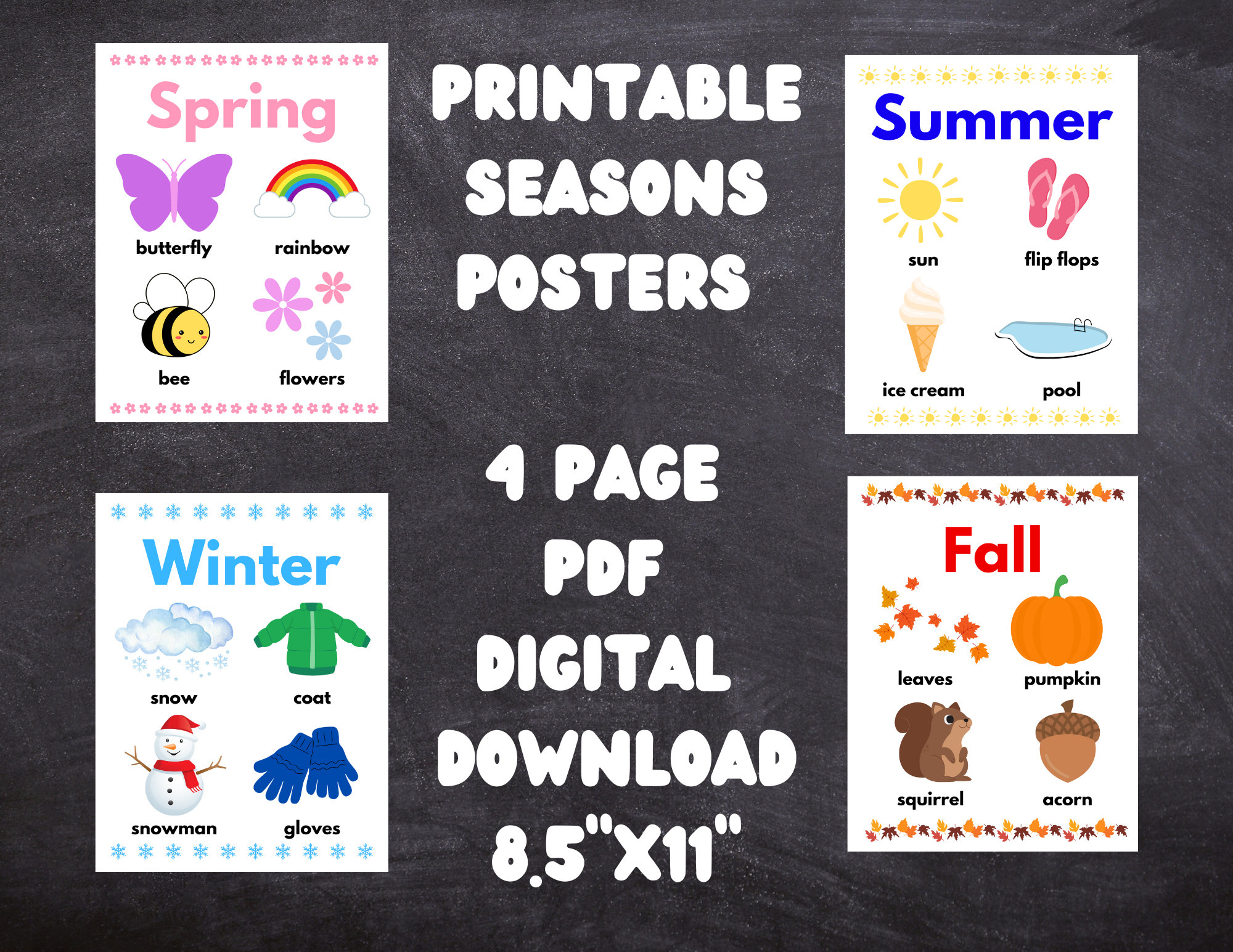 Printable Seasons Posters for Toddlers and Kids 4 Page PDF Digital ...