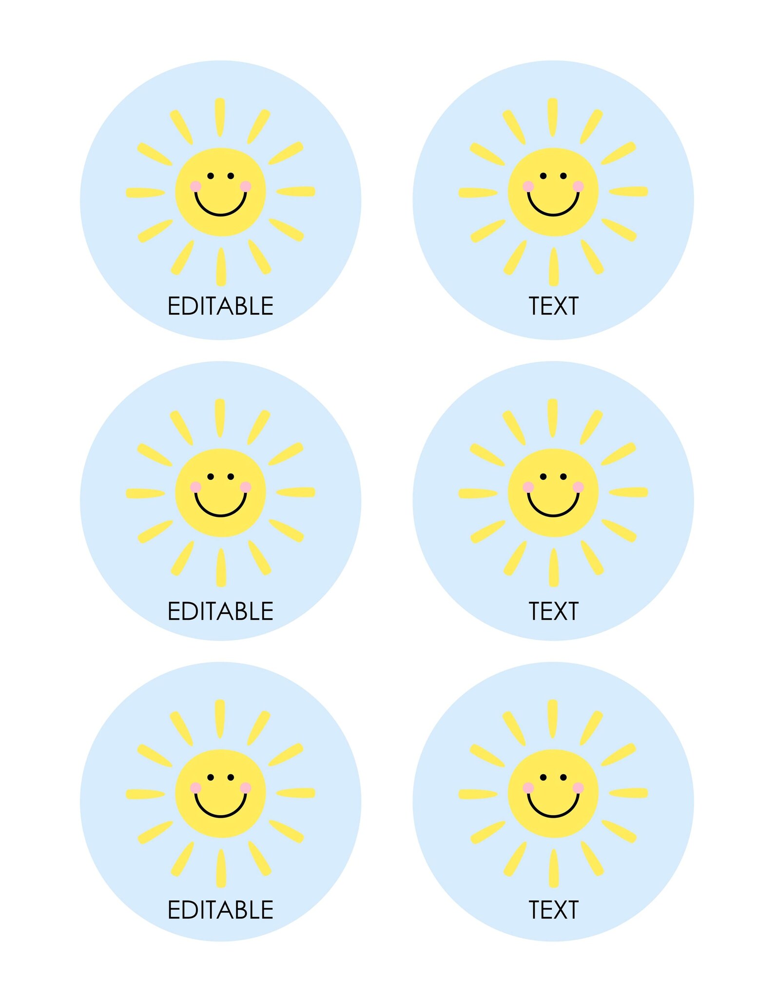 Editable Sun-themed Labels - 3" Round Tags - Instant Download ...