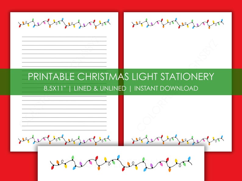 Christmas Lights Writing Paper Printable | Lined and Unlined Holiday ...
