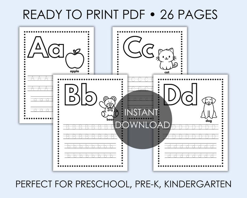 Alphabet Tracing Worksheets A-Z Printable | Preschool & Kindergarten ...