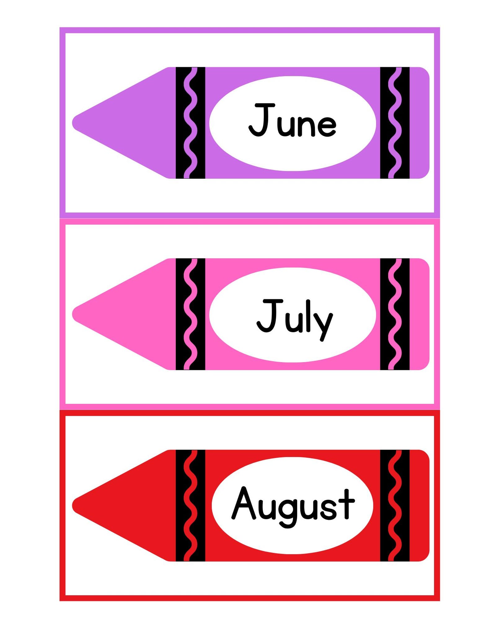 Printable Months Crayon Cards Printable Classroom Decor, Display, Early ...