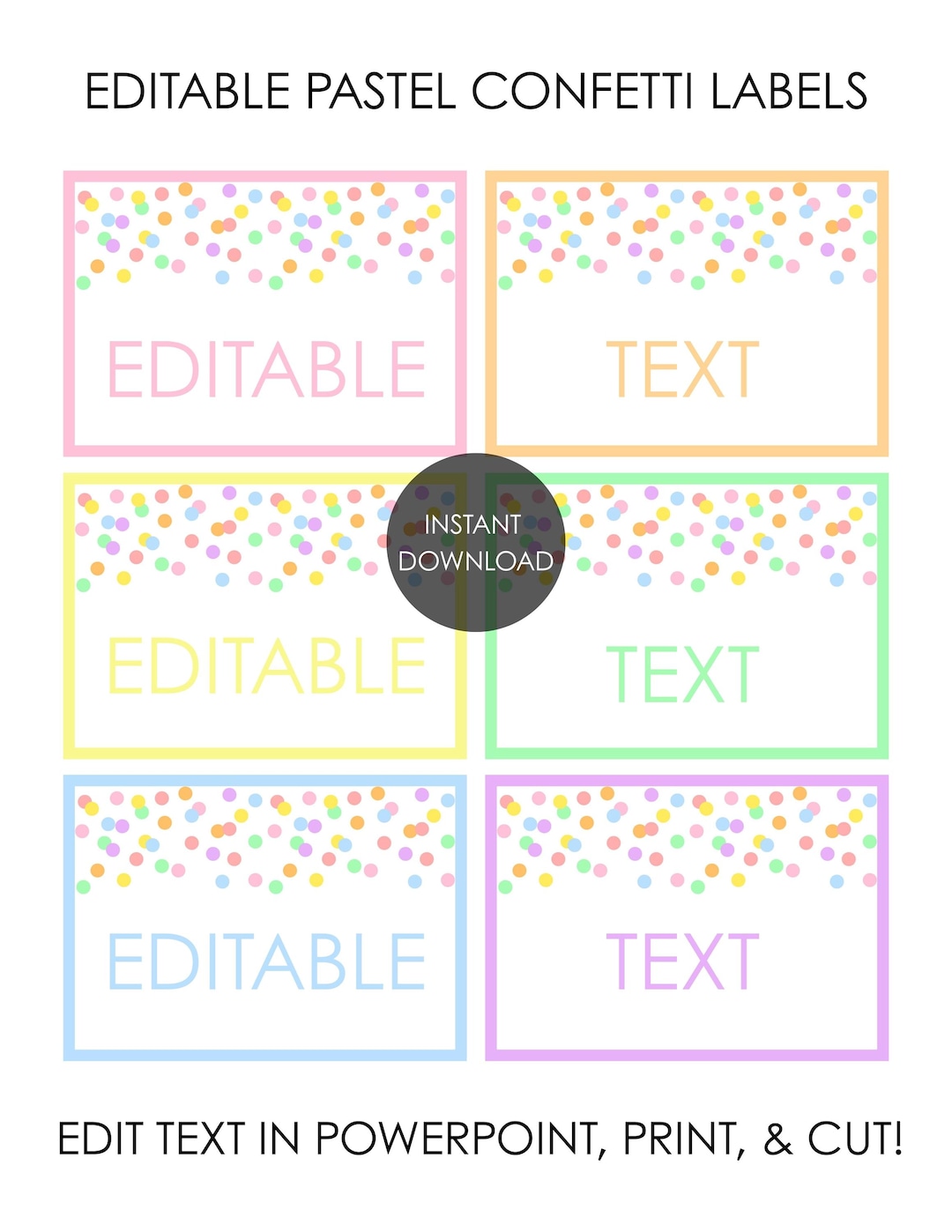 Editable Confetti Rainbow Labels – Printable Name Tags – 3.5x2.5 Inch ...