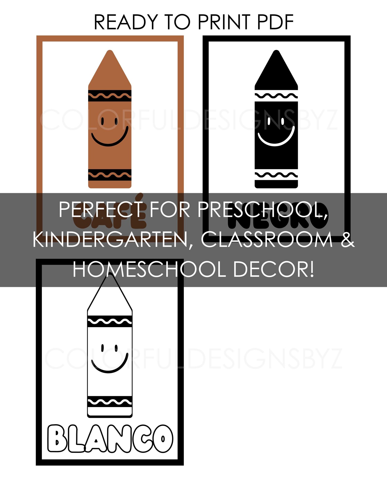 Spanish Colors Crayon Flashcards & Posters | Printable Color ...