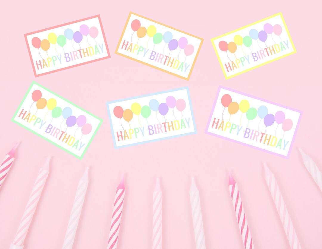 Pastel Happy Birthday Gift Tags Printable – Balloon Birthday Favor Tags ...