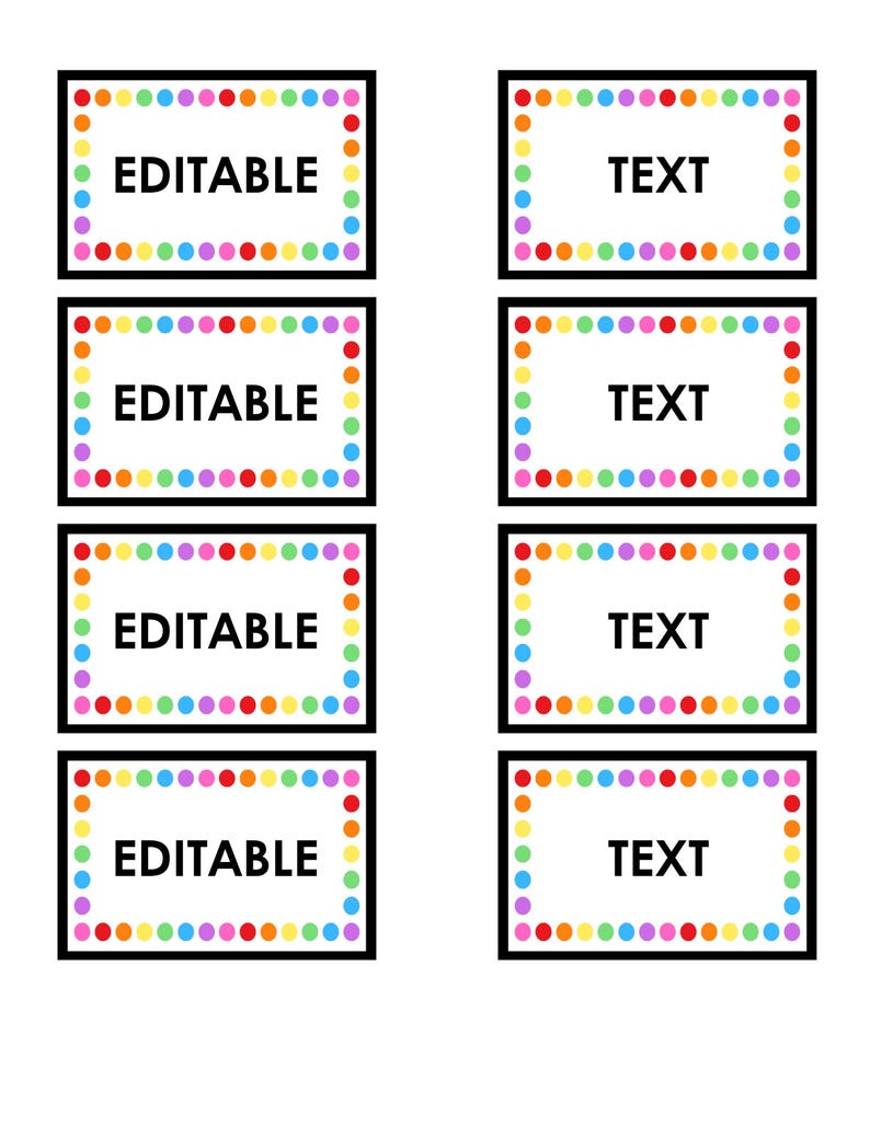 Editable Rainbow Dot Border Printable Name Tags Customizable Labels for ...