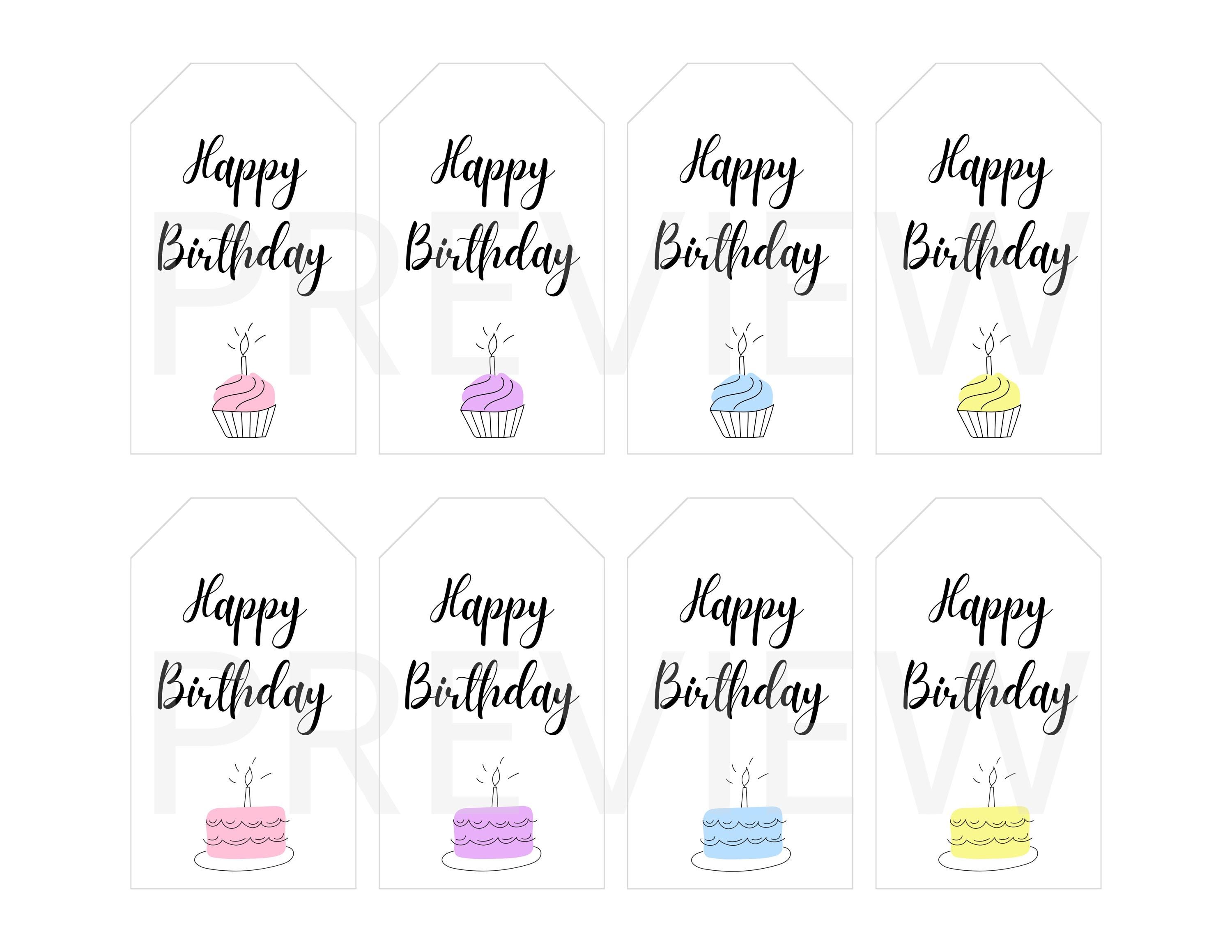 Happy Birthday Gift Tags Printable | 2x3.5 Inch Tags | Cupcake & Cake ...
