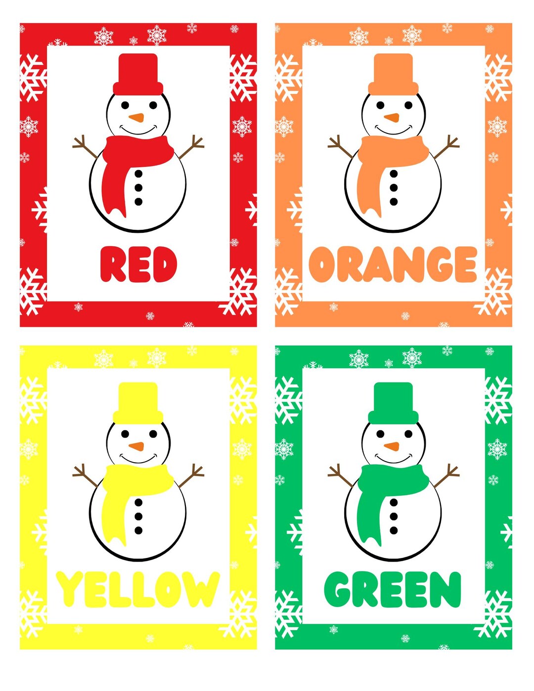 Printable Snowman-themed Color Flashcards Winter Learning Cards for ...