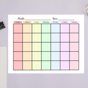 Undated Monthly Calendar Printable - Colorful Pastel Aesthetic Planner ...