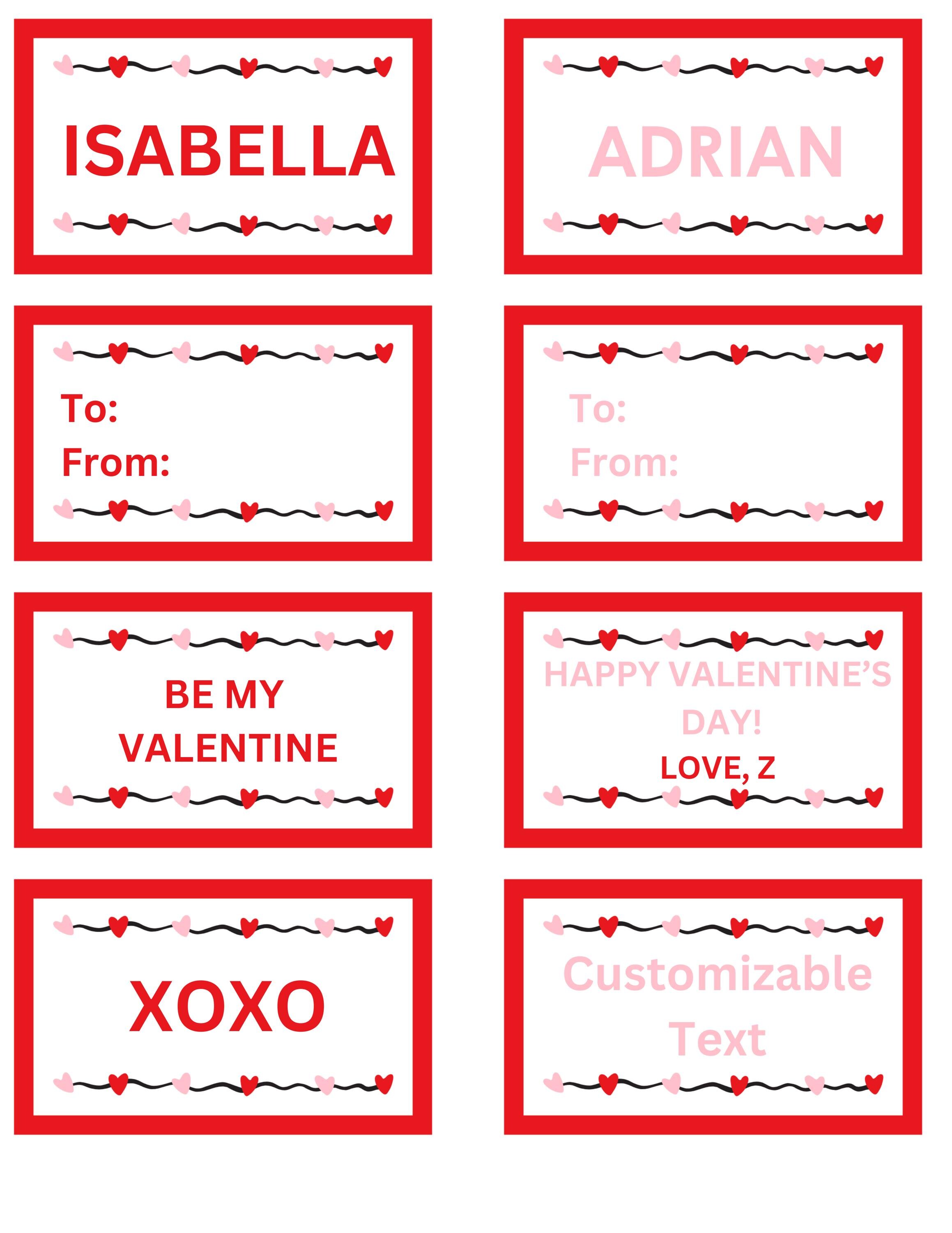 Editable Valentine’s Day Tags | Printable Red & Pink Heart Labels ...