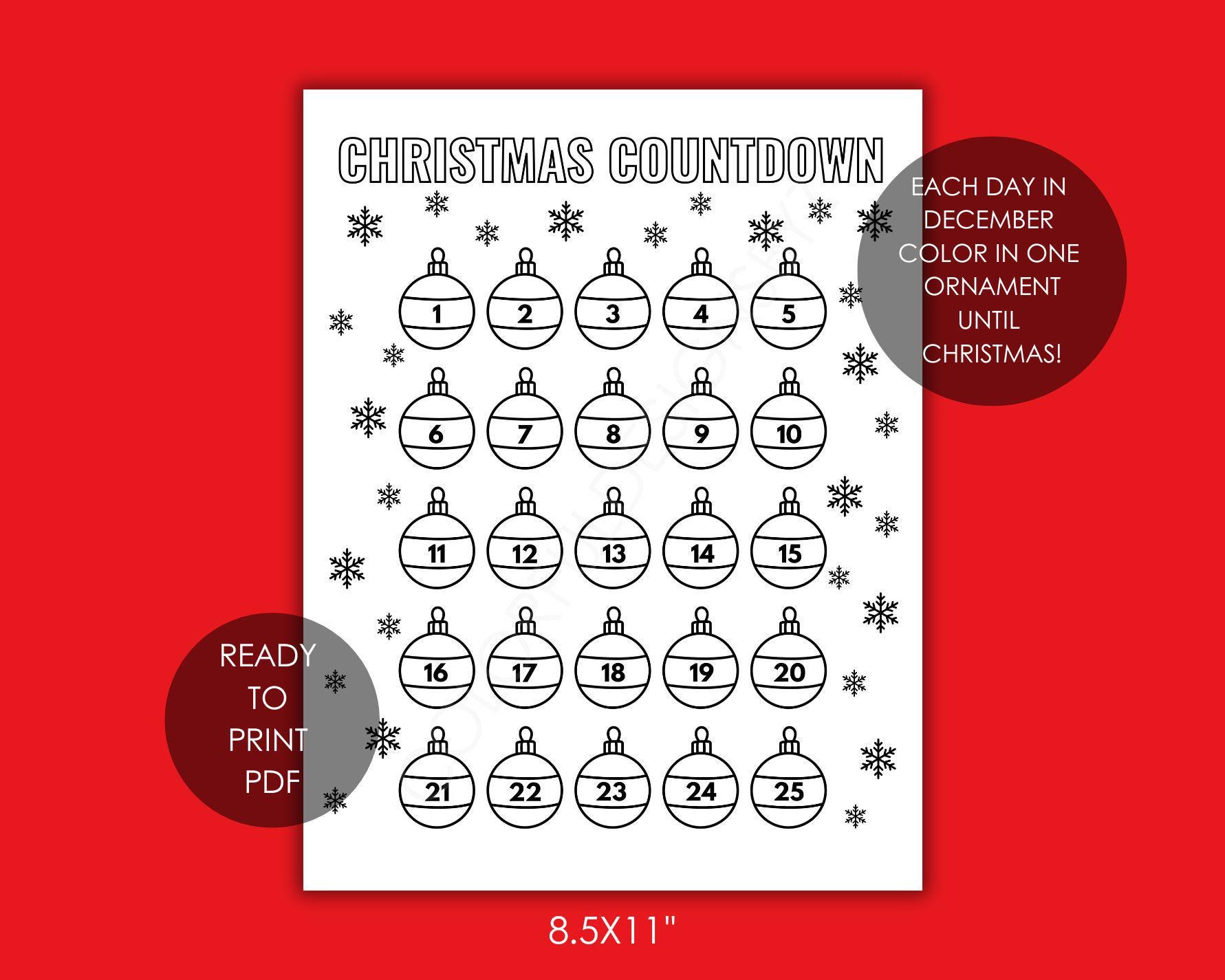 Christmas Countdown Coloring Page | Printable Advent Calendar for Kids ...