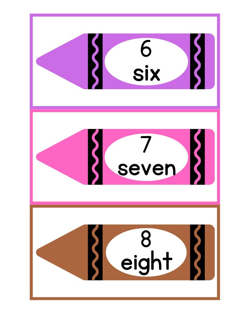 Printable Crayon-themed Numbers & Number Words Cards 1-10 Early ...
