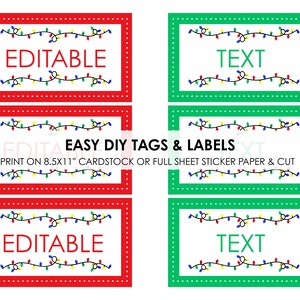 Editable Christmas Light Name Tags, Gift Tags, Labels | Holiday ...