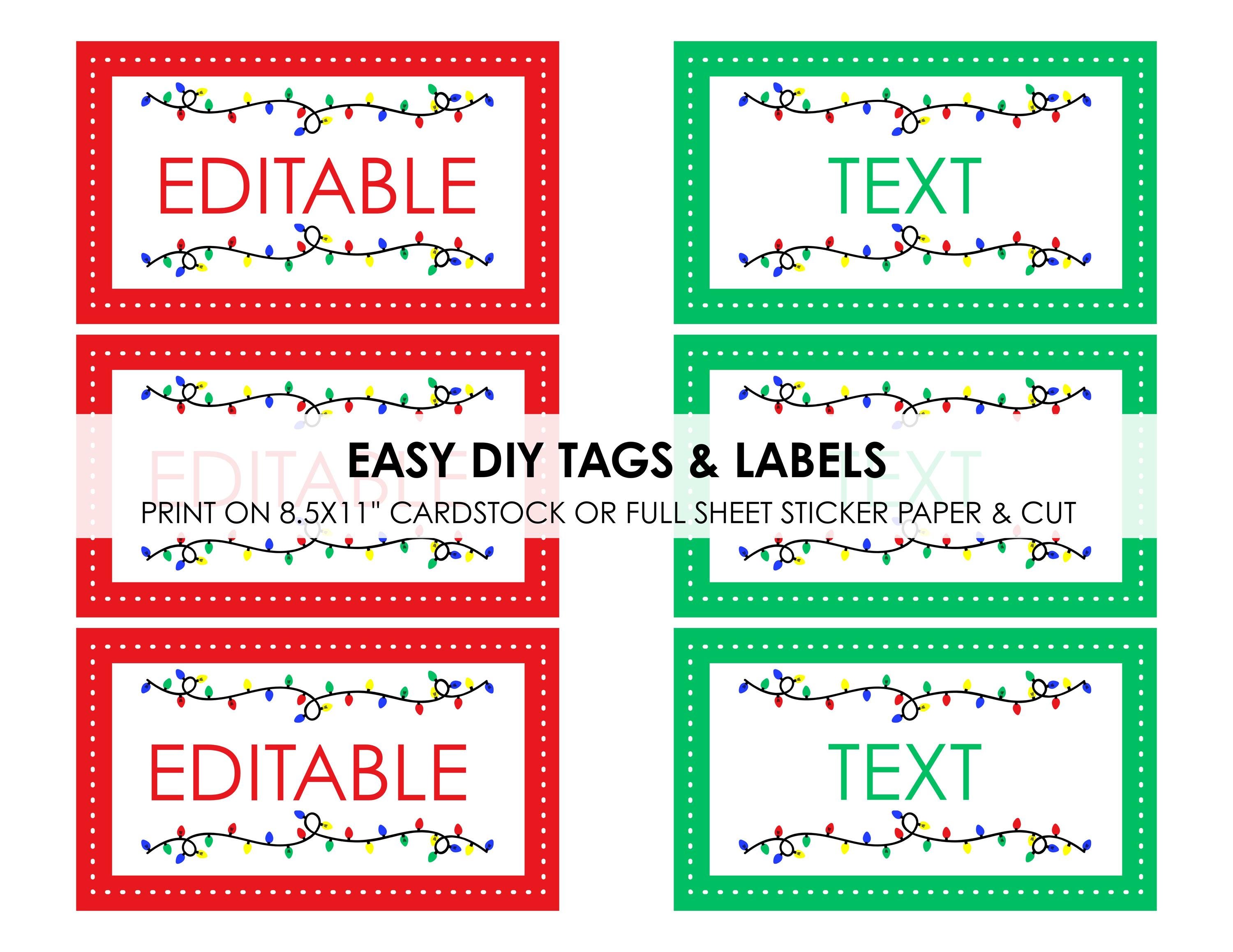 Editable Christmas Light Name Tags, Gift Tags, Labels | Holiday ...
