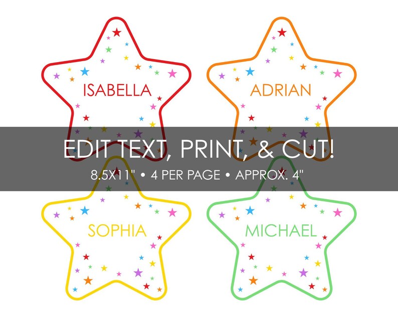 Editable Star Name Tags | 4 per Page | Powerpoint Template for Teachers ...