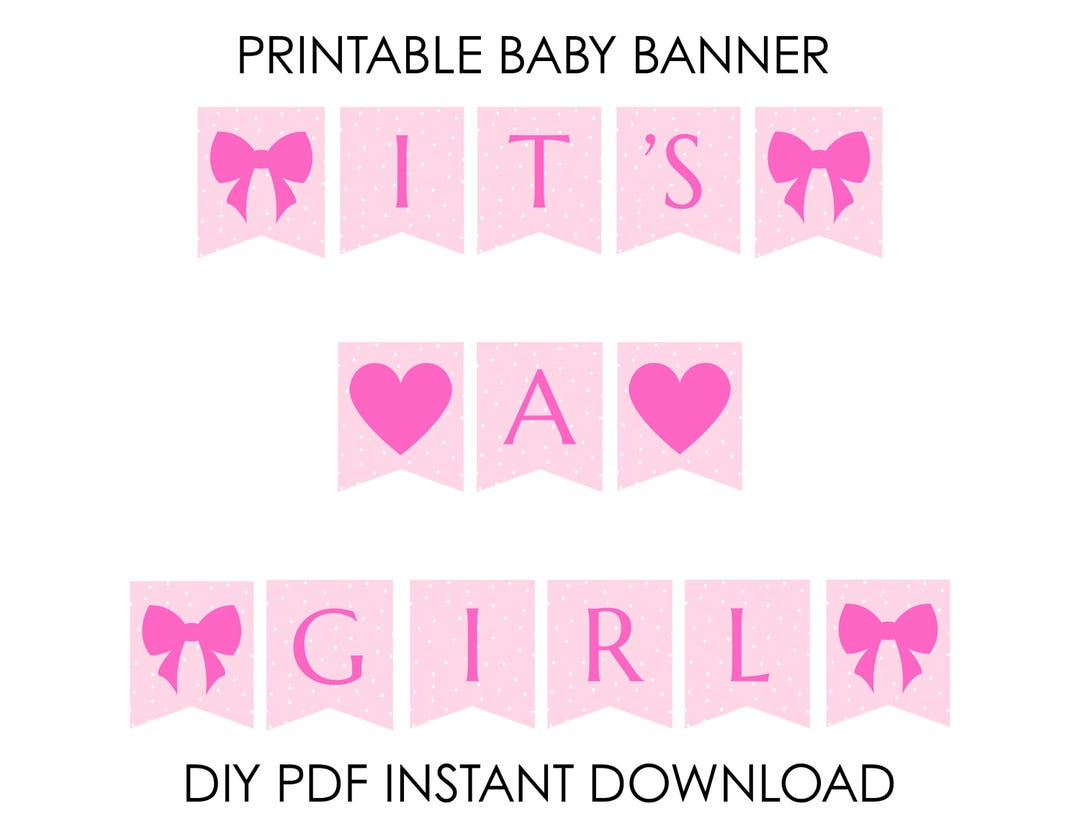 Printable Baby Girl Banner | Pink Polka Dot DIY Baby Shower Banner | It ...