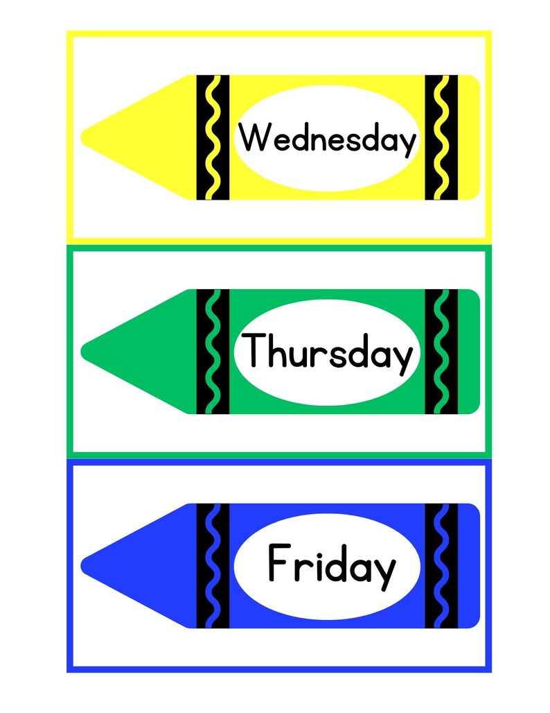 Printable Crayon-themed Days of the Week Cards Printable Classroom ...