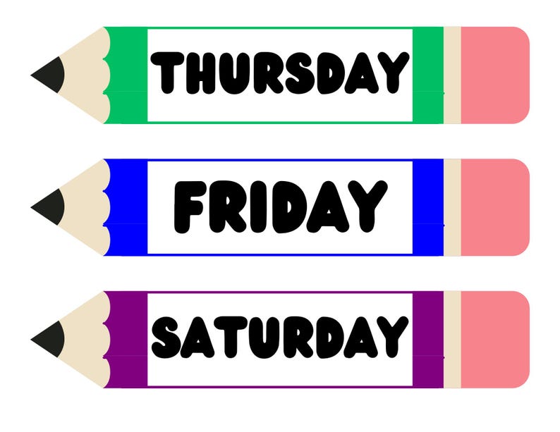 Printable 7 Days of the Week Pencils Display Early Learning Back to ...