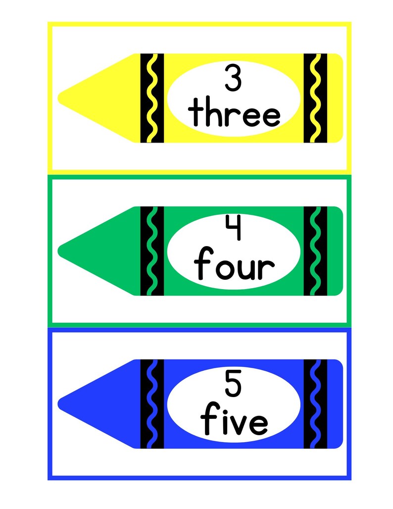 Printable Crayon-themed Numbers & Number Words Cards 1-10 Early ...