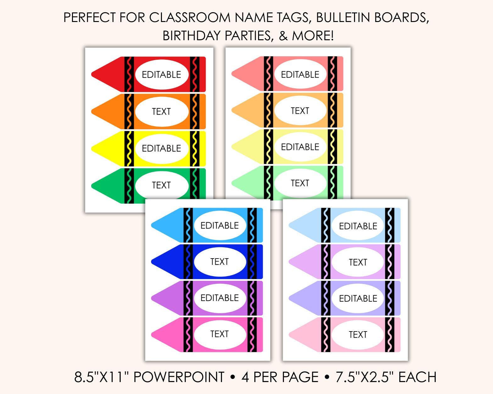 Editable Crayon Name Tags – 16 Printable Labels for Classroom, School ...